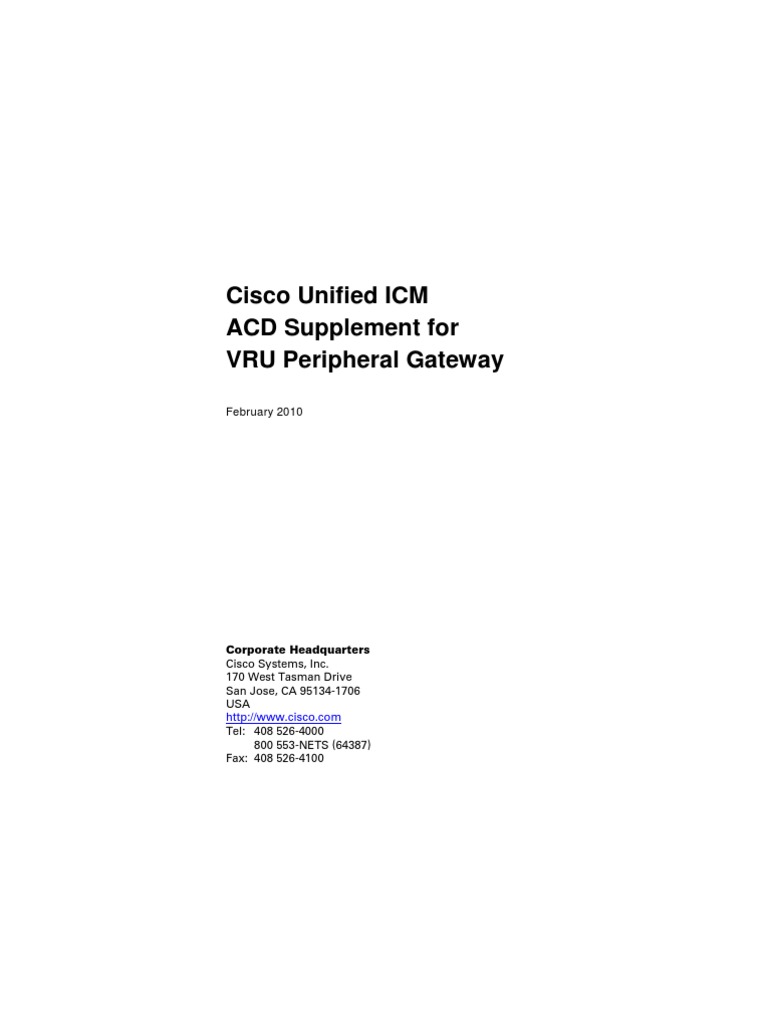 Cisco Unified ICM ACD Supplement For VRU PG | PDF | Cisco Systems | Computer Network
