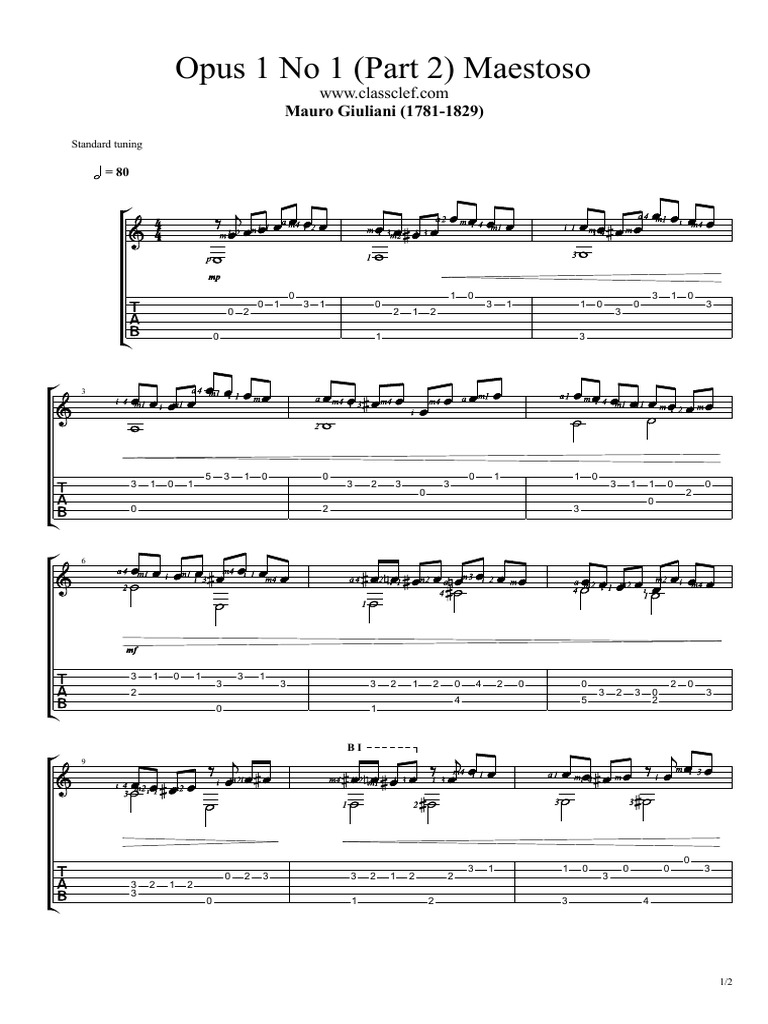 Opus 1 No 1 (Part 2) Maestoso: Mauro Giuliani (1781-1829) | PDF