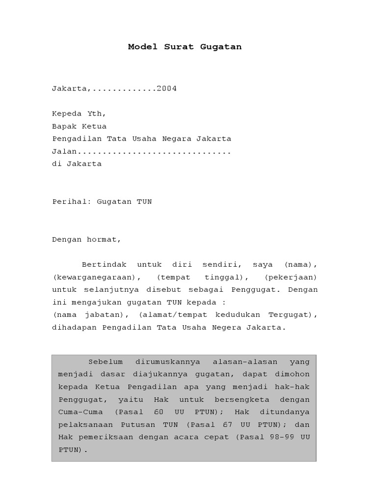 Contoh Format Gugatan PTUN | PDF