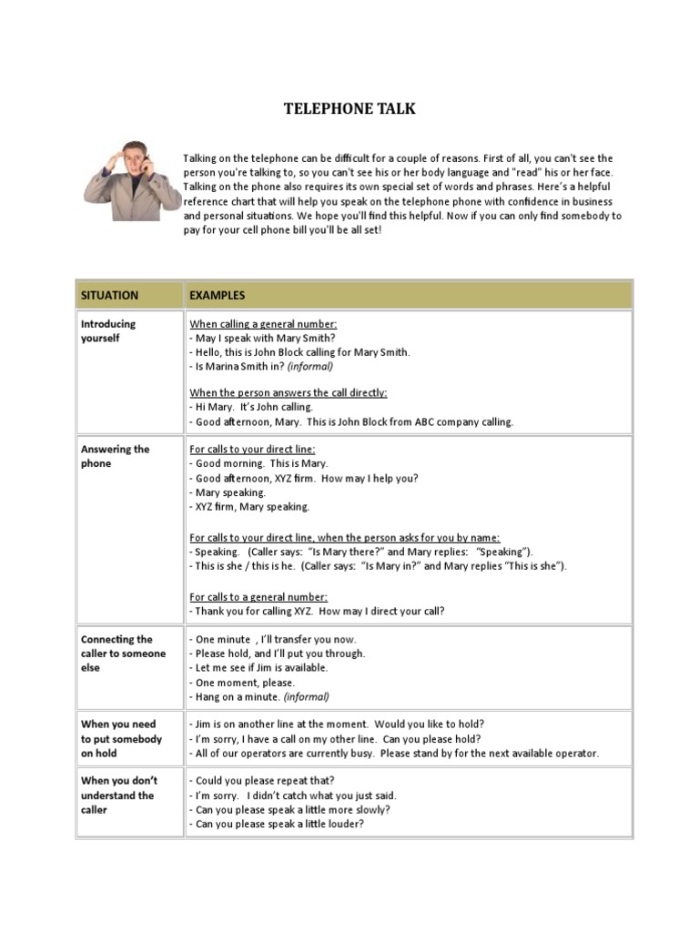 Telephone Talk: Situation Examples | PDF | Telephone