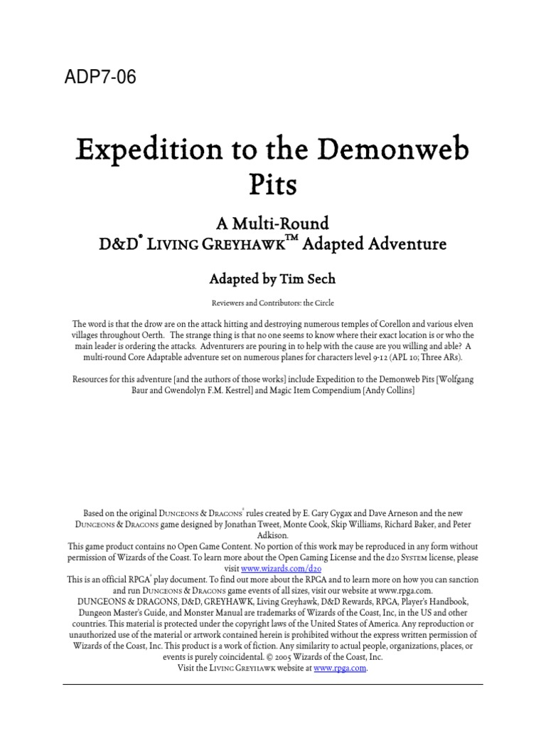 ADP7-06 Expedition To The Demonweb Pits (3E) PDF | PDF | Dungeons ...