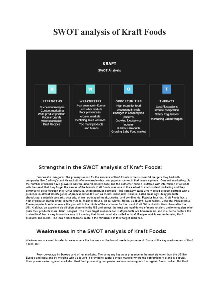 SWOT Analysis of Kraft Foods | PDF | Kraft Foods | Brand