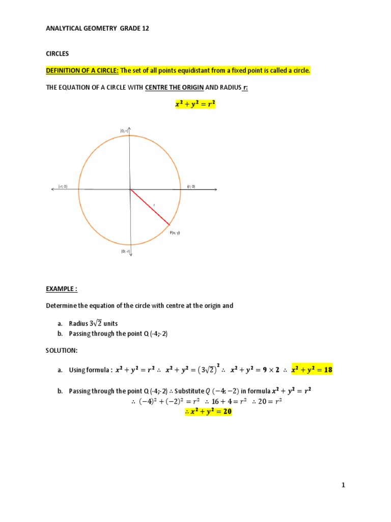 Analytical Geometry Grade 12 | PDF | Circle | Analytic Geometry