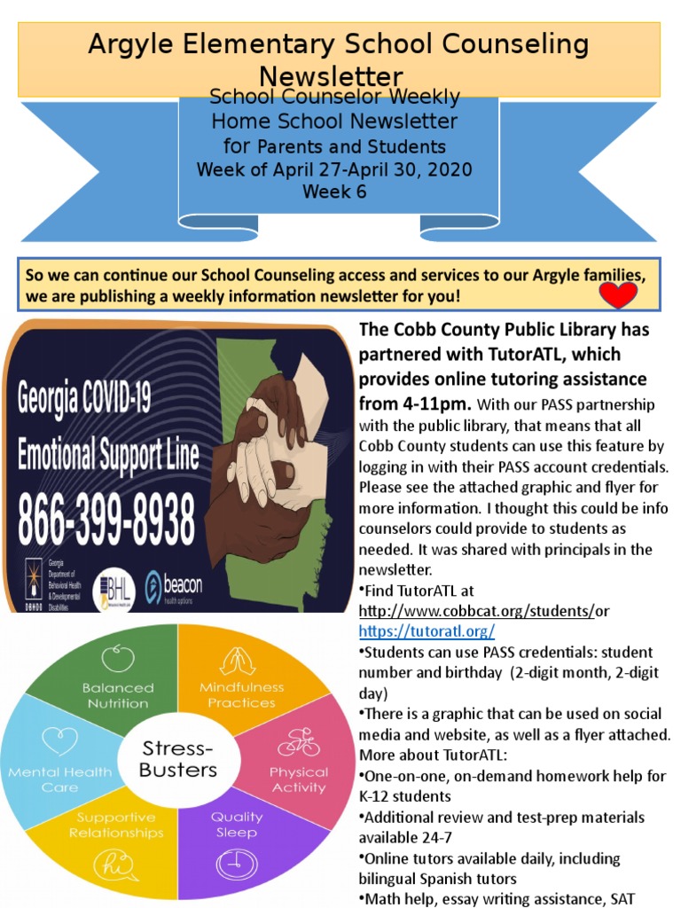 School Counseling Newsletter April 27-April 30 2020 1 Photo 1 | PDF ...