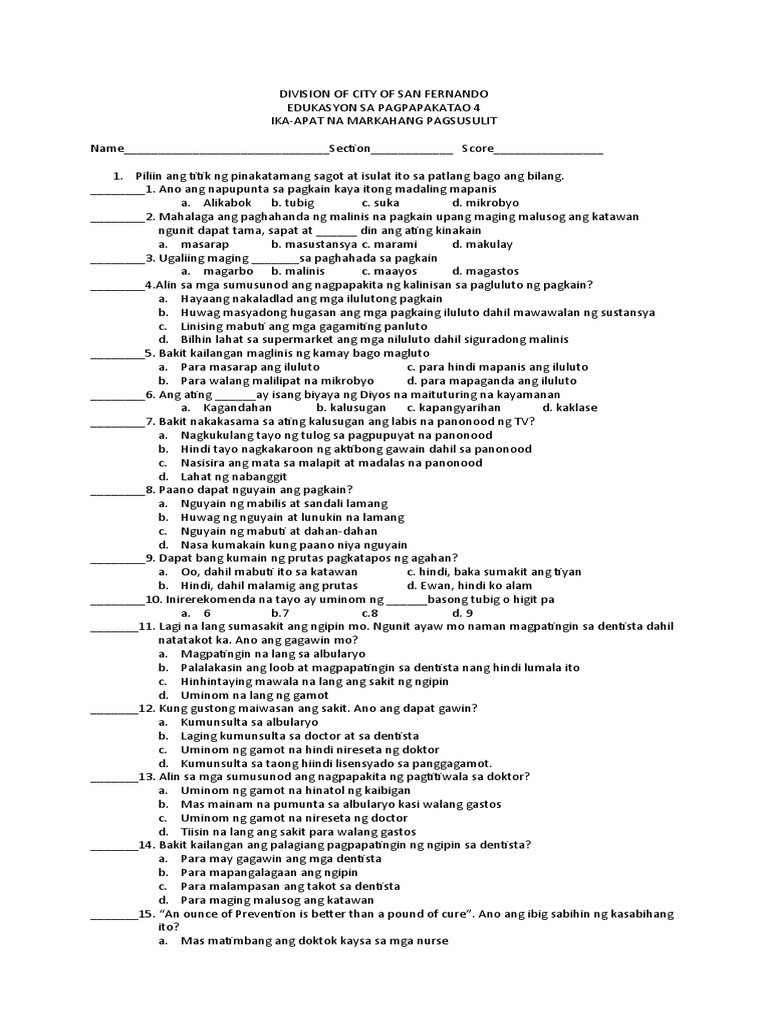 ESP 4 PT 4th Grading | PDF