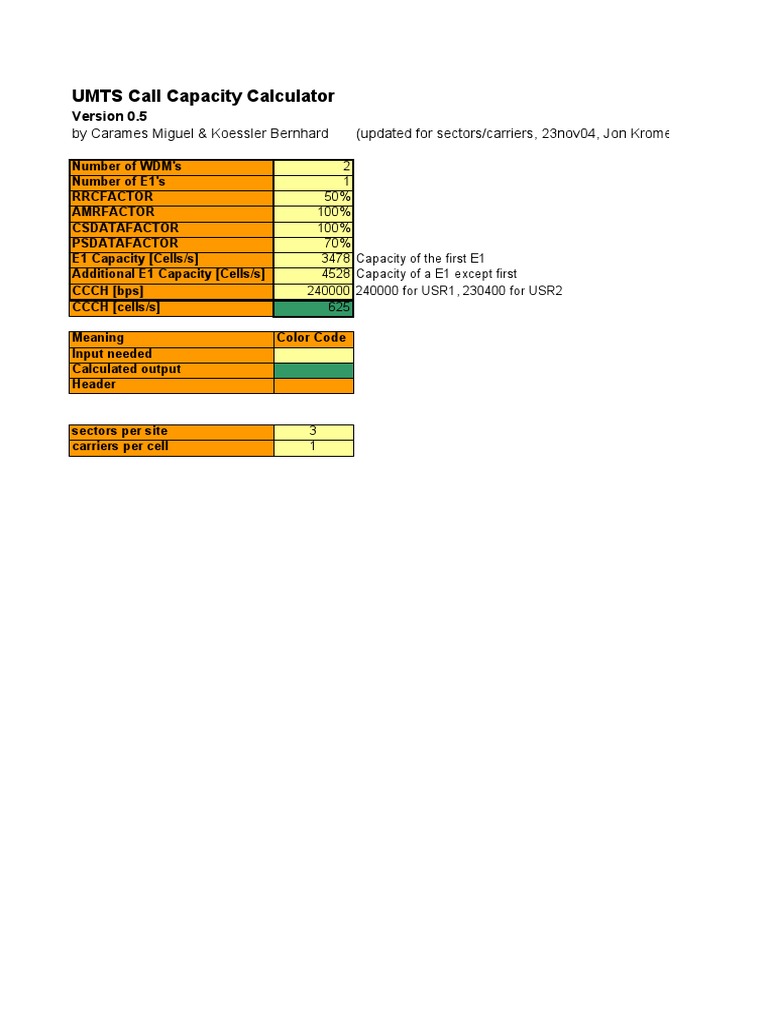 UMTS Call Capacity Calculator: by Carames Miguel & Koessler Bernhard ...