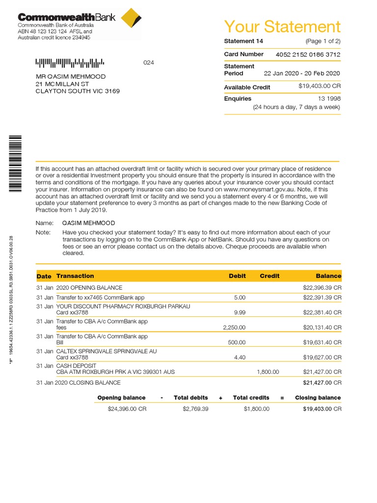 Statement202003002999 PDF | Download Free PDF | Overdraft | Cheque