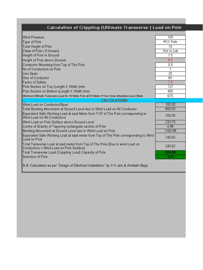 Electrical Poles Trasverse Load Calculation 22 8 12 | PDF | Electric ...