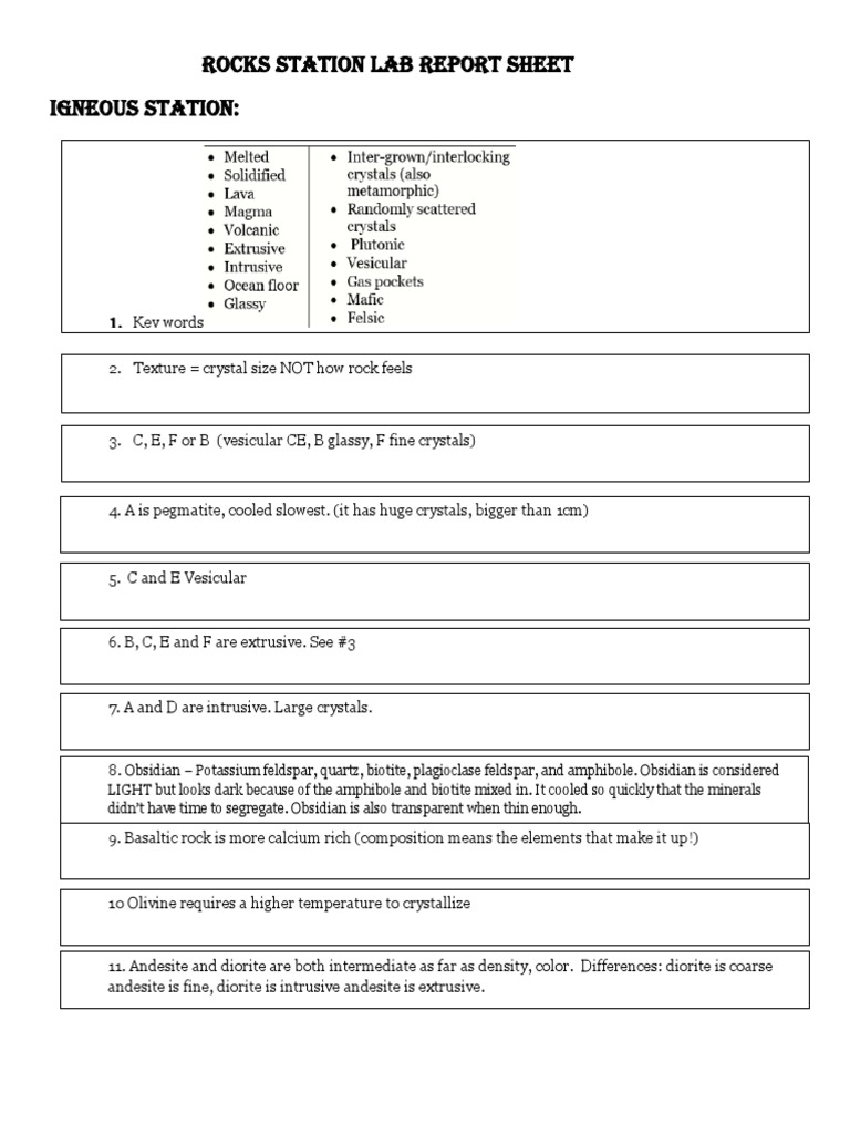 Rocks Station Lab Report Sheet Answer Key | PDF | Rock (Geology ...