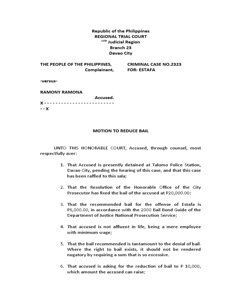 Motion To Reduce Bai | Download Free PDF | Bail | Prosecutor
