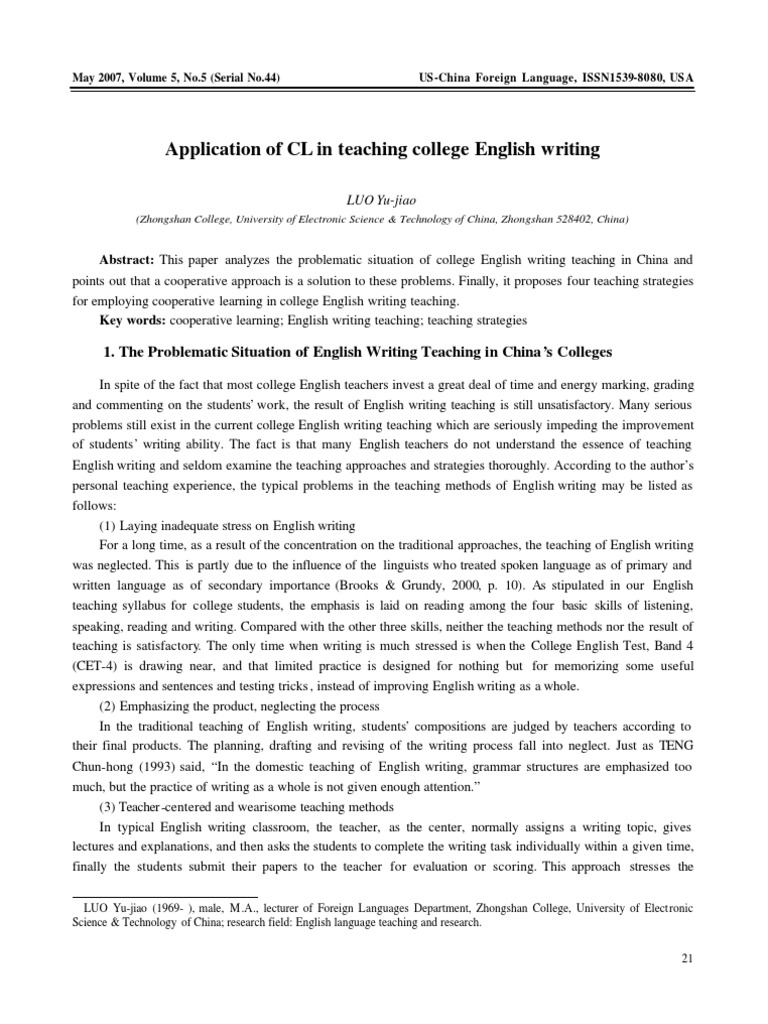 Application of CL in Teaching College English Writing | PDF ...