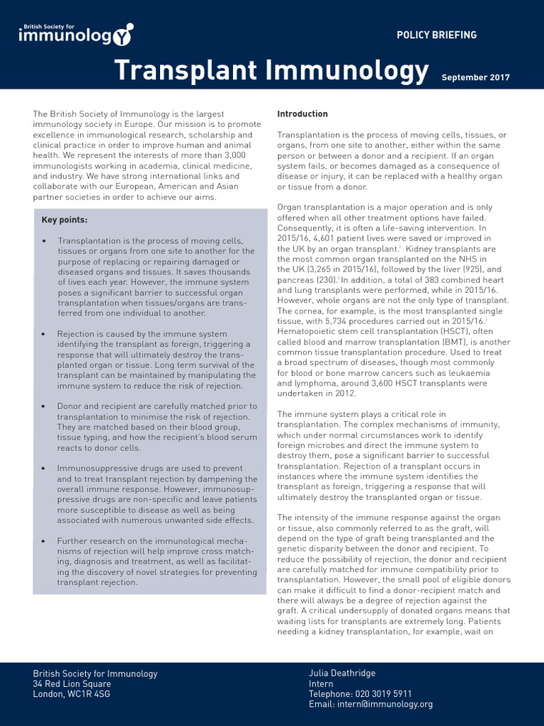 Transplant Immunology | PDF | Transplant Rejection | Hematopoietic Stem ...