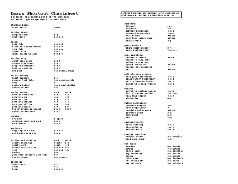 Cheatsheet Emacs PDF | PDF | Computer Programming | Software