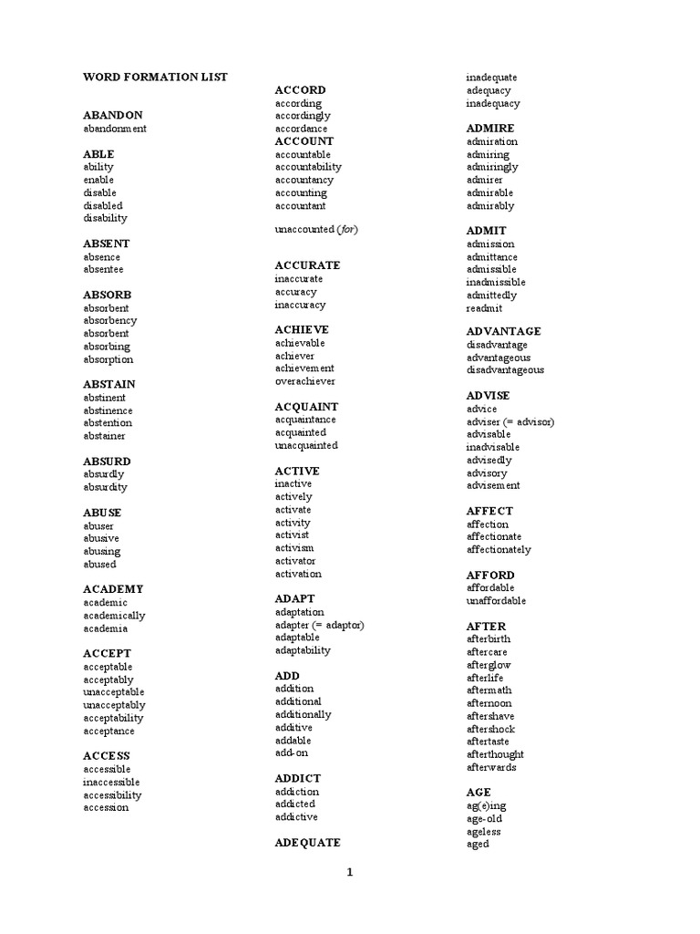 Word Formation List Accord | PDF