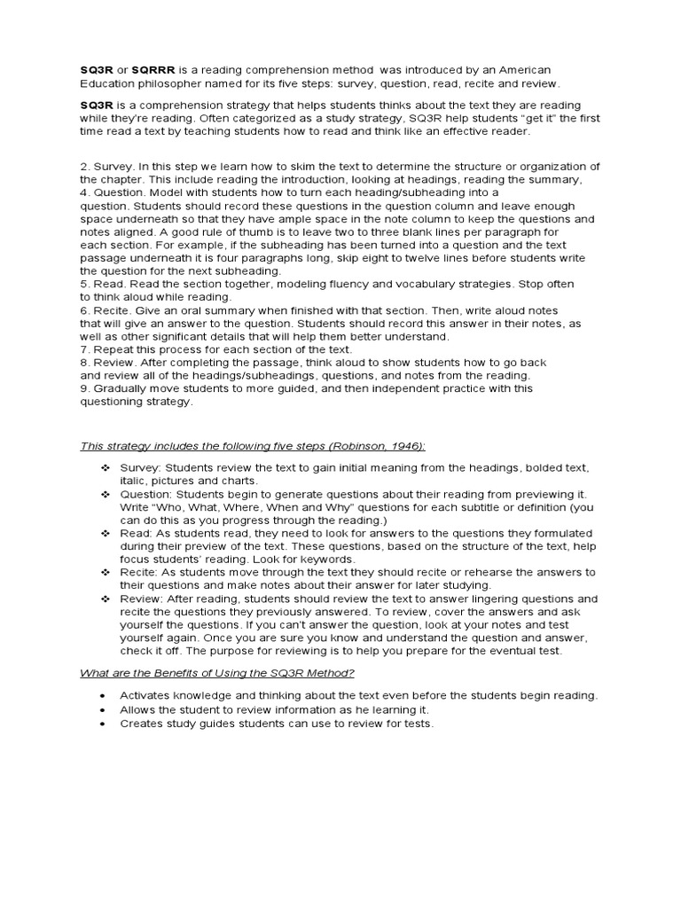 SQ3R or SQRRR Is A Reading Comprehension Method Was Introduced by An ...