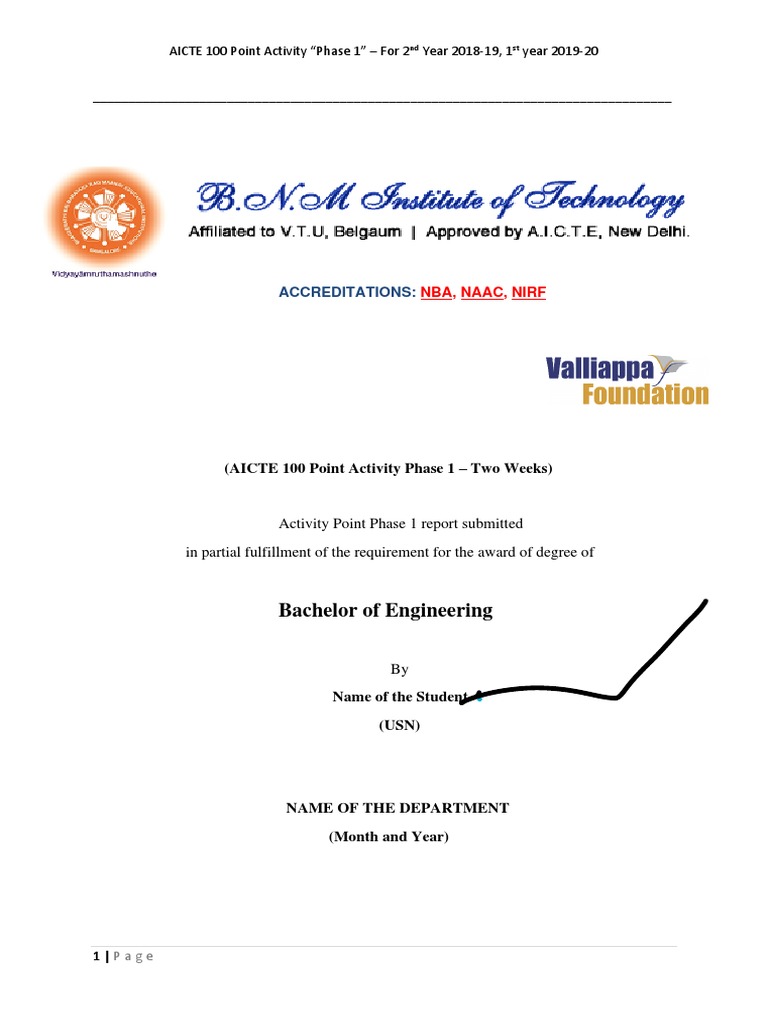 AICTE 100 Point Activity Phase 1 Report | PDF | Typefaces | Serif