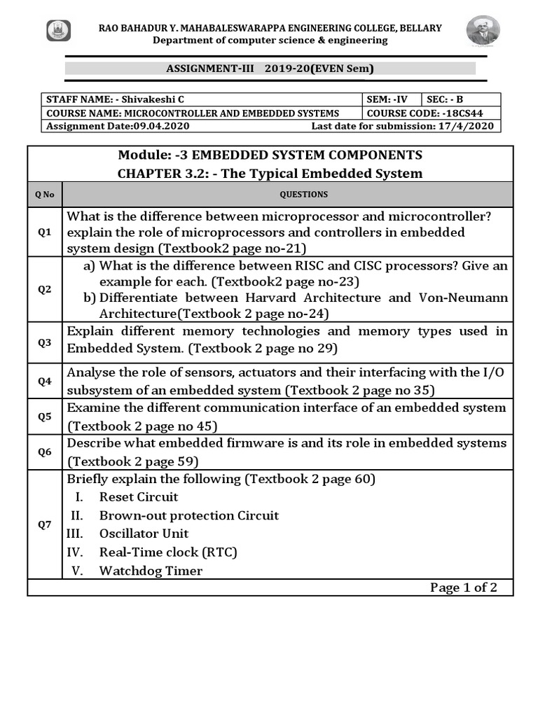 Module: - 3 Embedded System Components CHAPTER 3.2: - The Typical Embedded System | PDF ...