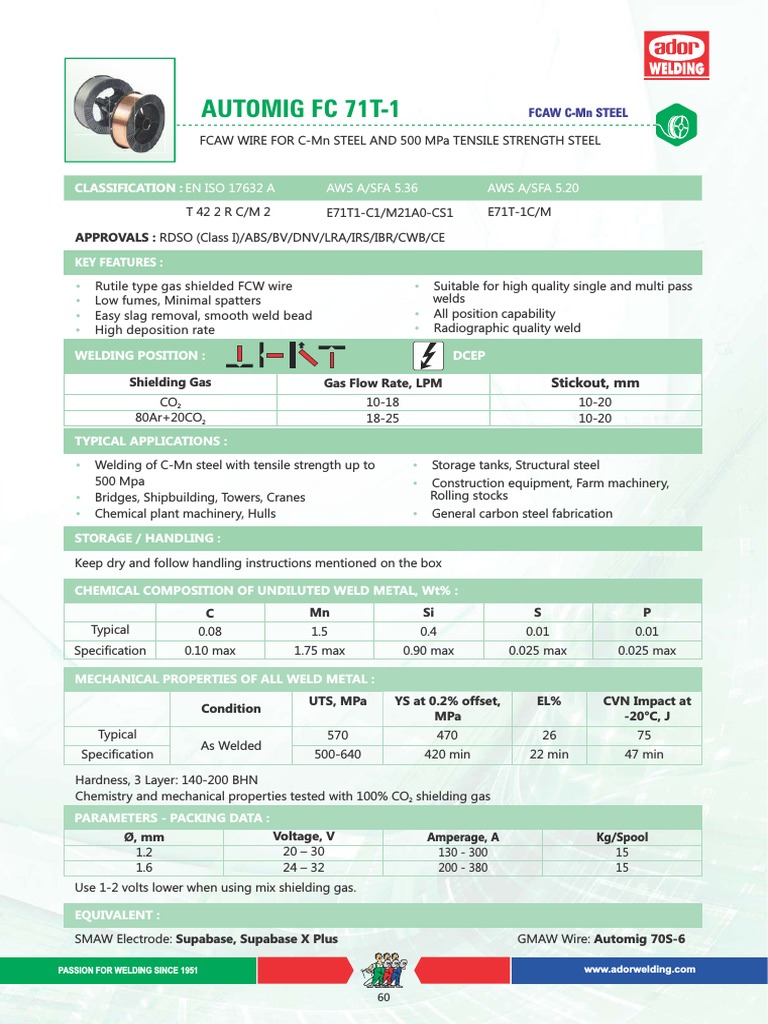 Automig FC 71T-1: AWS A/SFA 5.20 EN ISO 17632 A AWS A/SFA 5.36 | PDF ...
