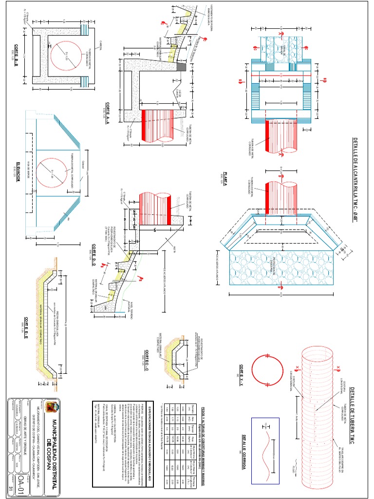 Detalle de alcantarilla de tubería corrugada de 48 pulgadas con uniones longitudinales y ...