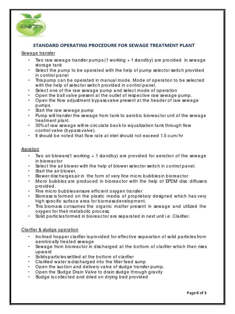 STP Sop | PDF | Sewage Treatment | Filtration
