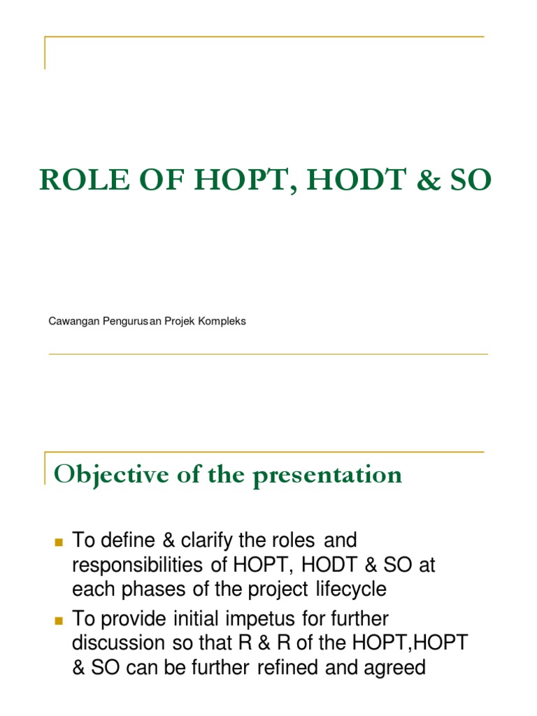 Role of Hopt, Hodt & So: Cawangan Pengurus An Projek Kompleks | PDF ...