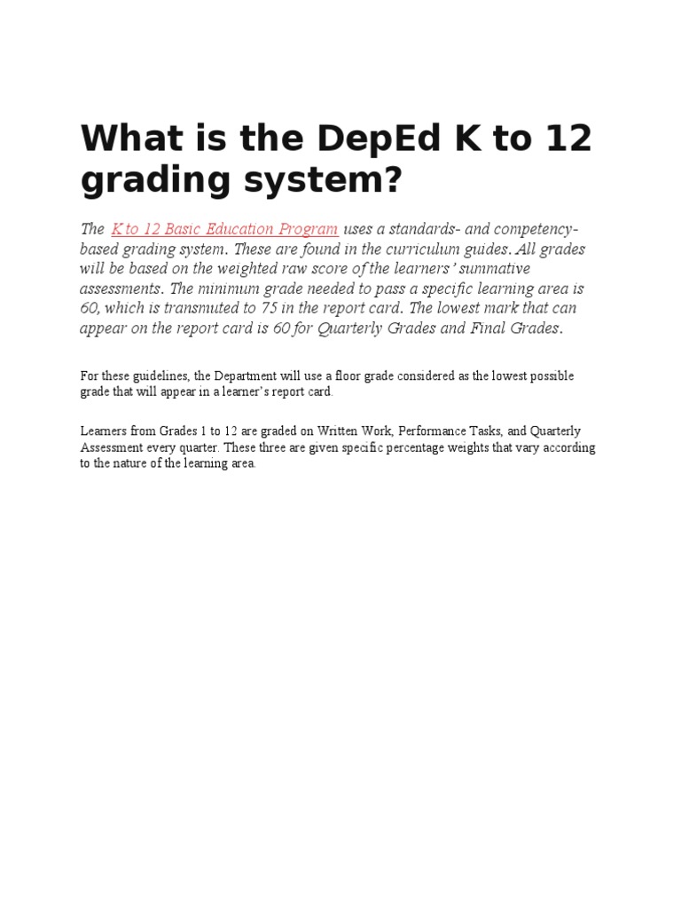 Understanding the Standards-Based Grading System of DepEd K to 12 ...