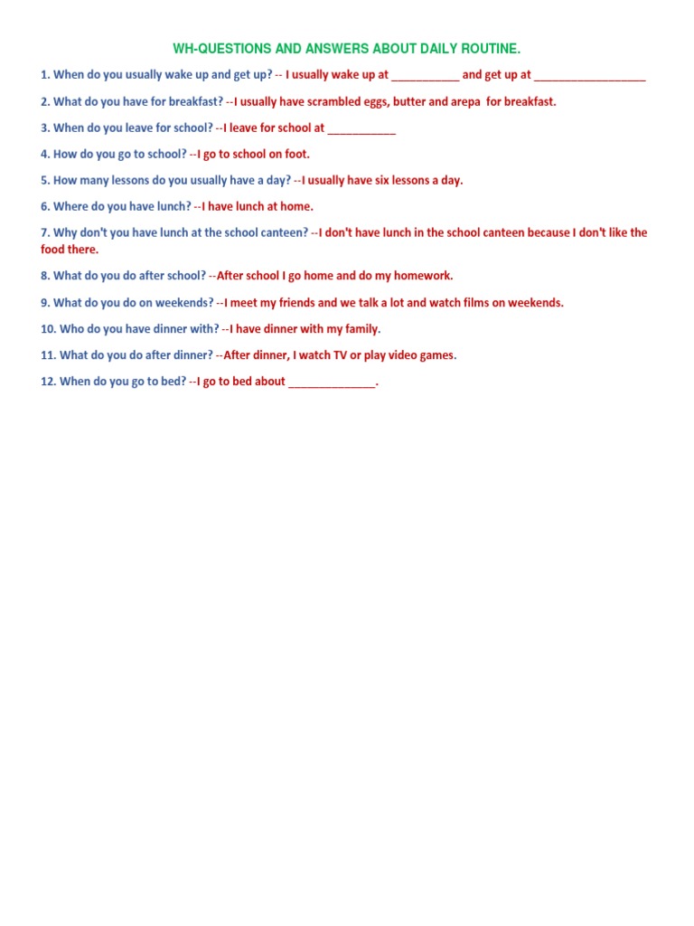 Daily Routine WH-Questions Answered | PDF