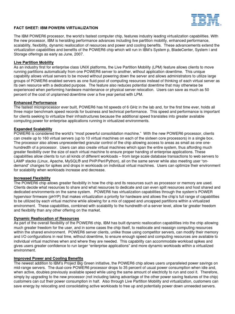 Fact Sheet: Ibm Power6 Virtualization | PDF | Virtualization | System ...
