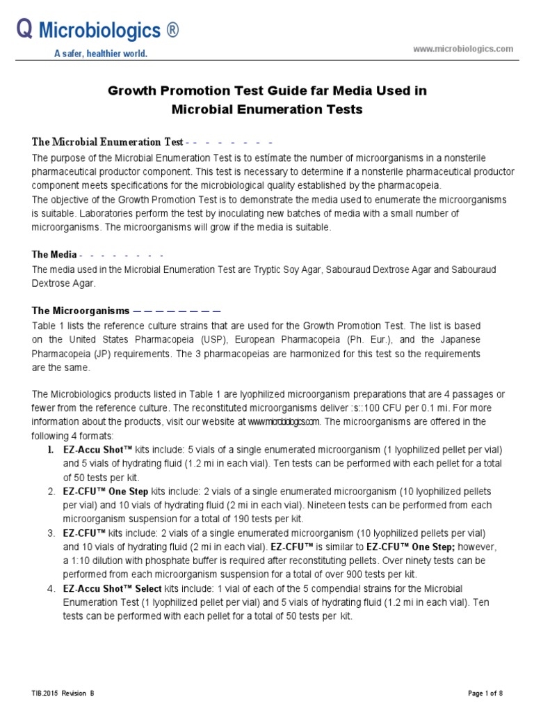 Growth Promotion Test Guide For Media Used in Microbial Enumeration ...