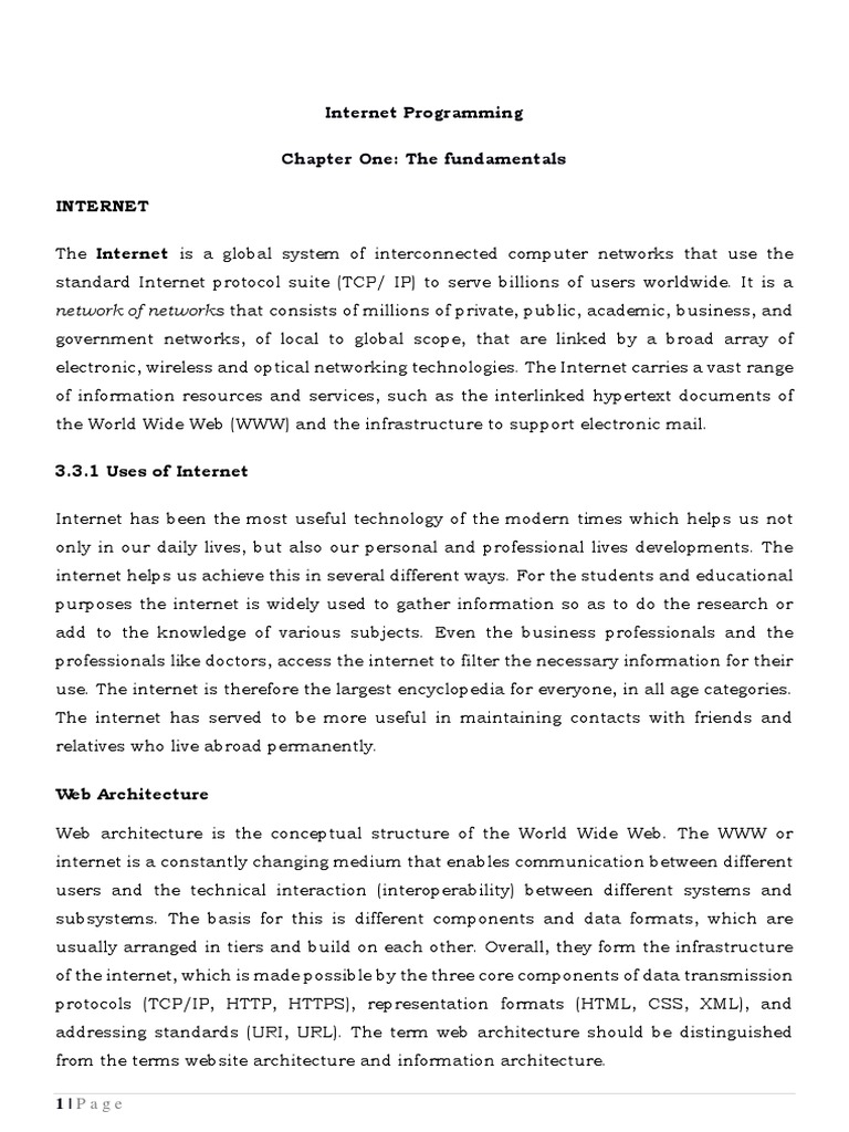 Internet: Internet Programming Chapter One: The Fundamentals | PDF | World Wide Web | Internet & Web