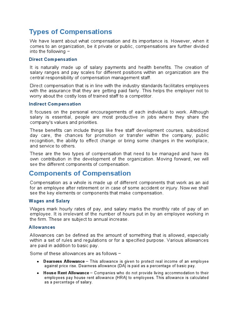 Types of Compensations: Direct Compensation | PDF | Employee Benefits ...