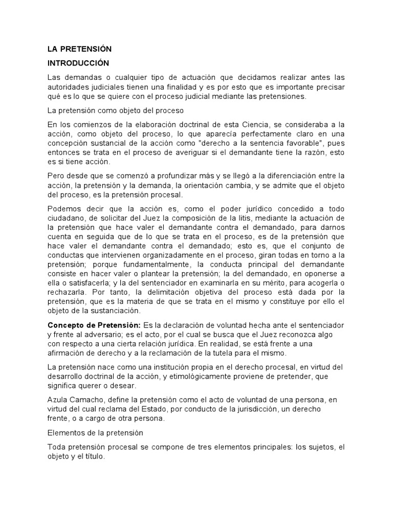 Elementos y Clasificación de la Pretensión | PDF | Ley procesal ...