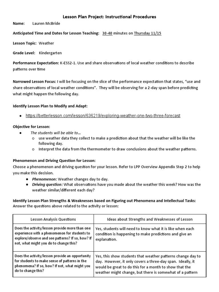 Lesson Plan Project: Instructional Procedures | PDF | Prediction ...