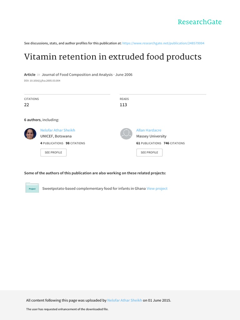 Vitamin Retention in Extruded Food Products PDF | PDF | Extrusion | Cooking
