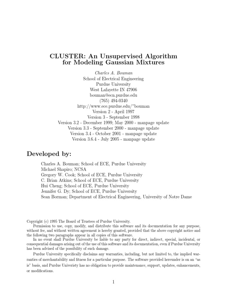 CLUSTER: An Unsupervised Algorithm For Modeling Gaussian Mixtures | PDF | Cluster Analysis ...