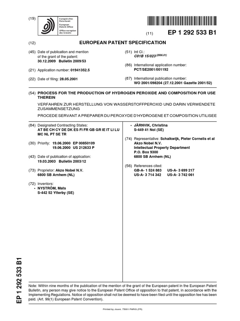 European Patent Specification: Therein | PDF | Solution | Solvent