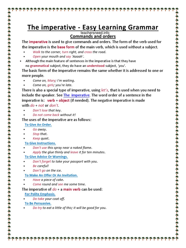 The Imperative - Easy Learning Grammar: Commands and Orders | PDF ...