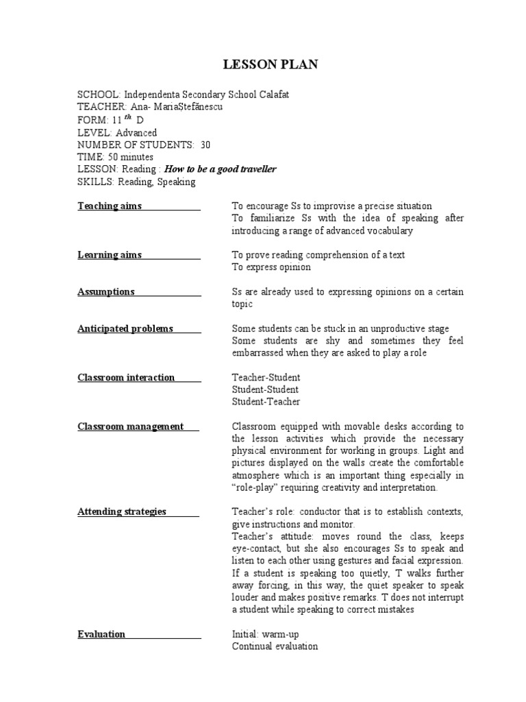 Lesson Plan: Teaching Aims | PDF | Lesson Plan | Classroom