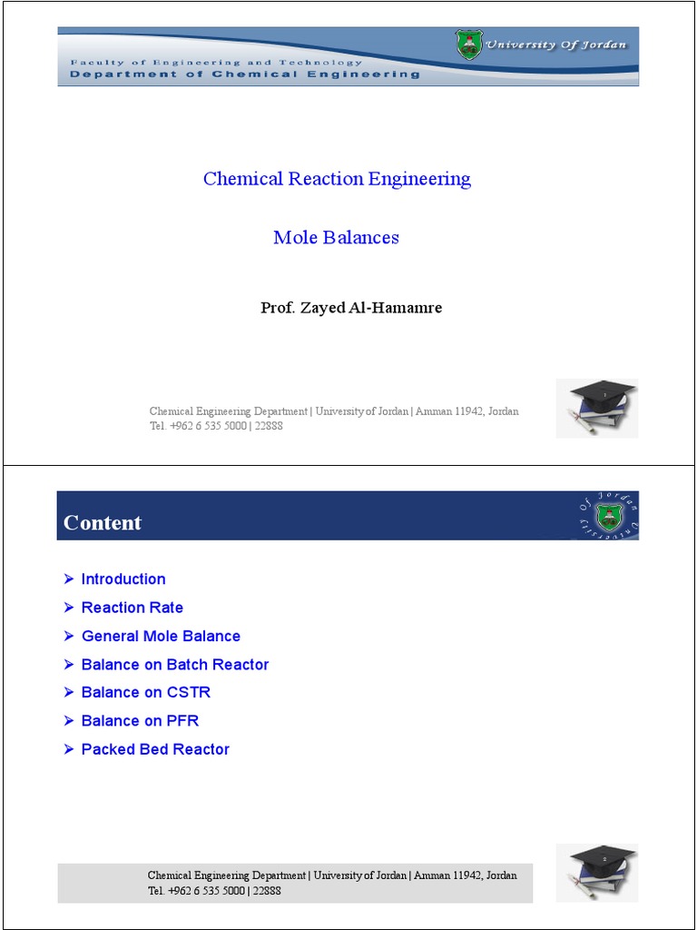 Chemical Reaction Engineering Mole Balances: Content | PDF | Chemical ...