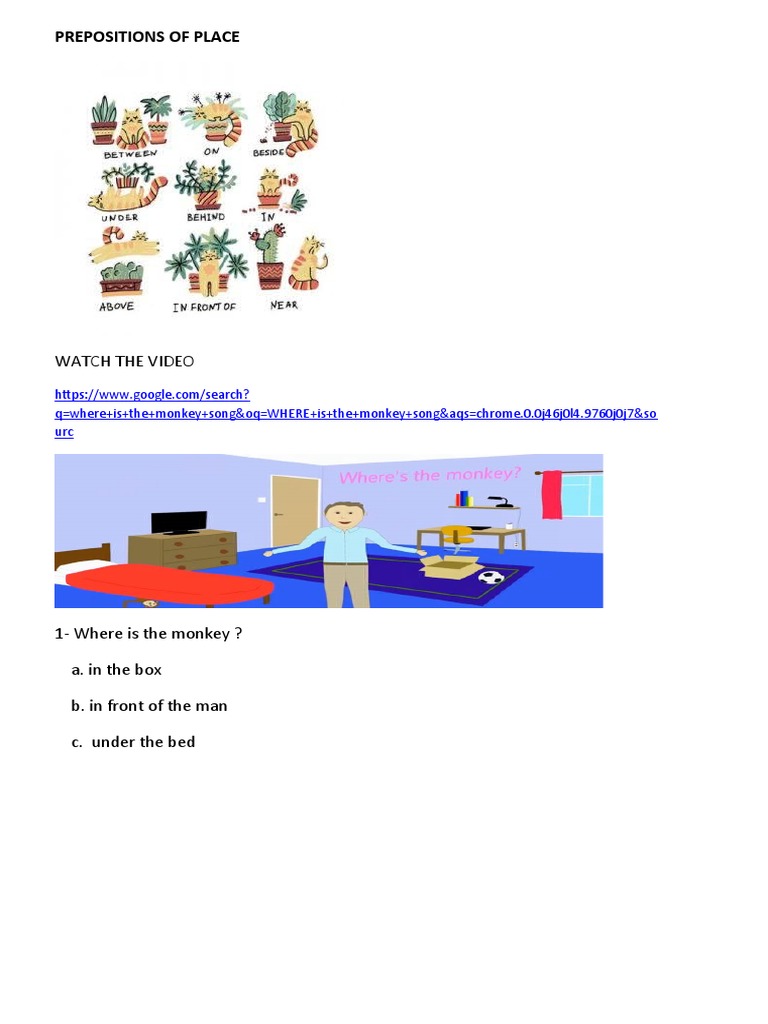 Prepositions of Place: Watch The Video | PDF