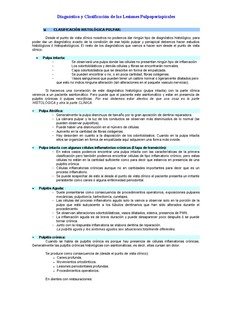Clasificación Diagnosticas de Las Lesiones Pulpares y Periapicales ...