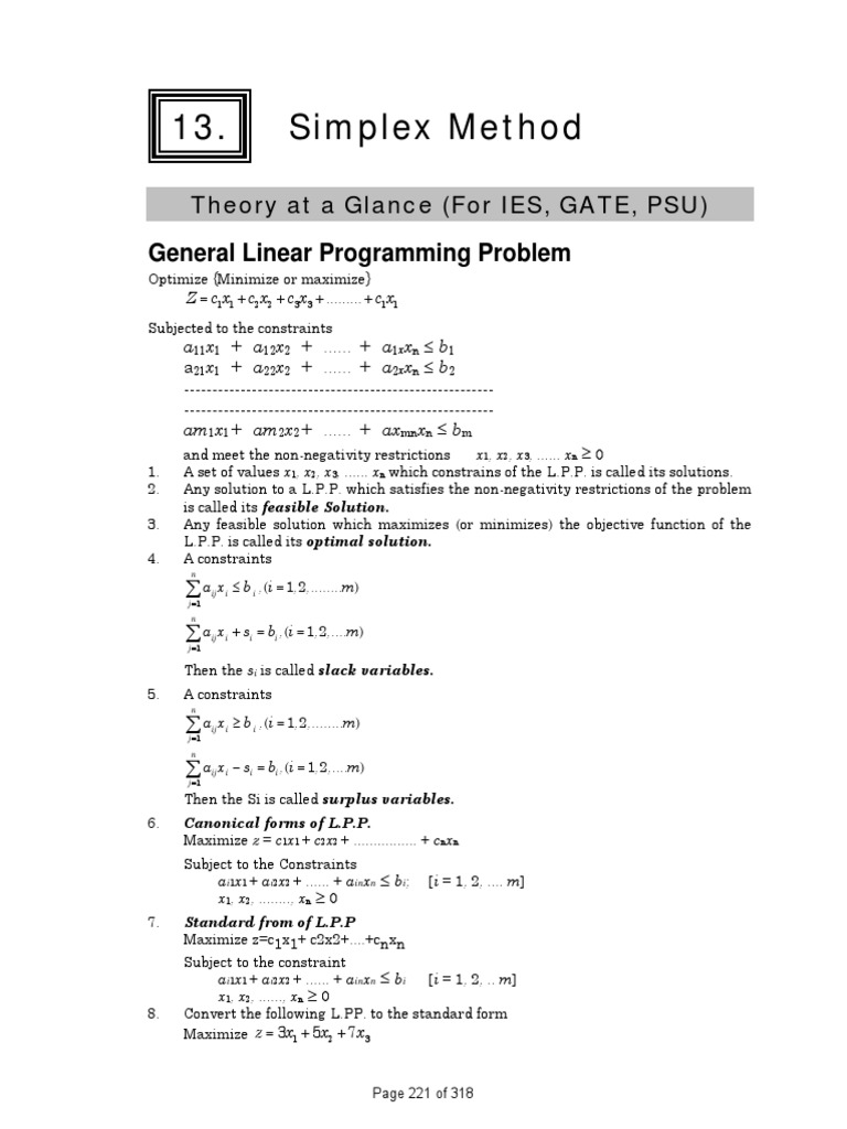 Simplex Method: Theory at A Glance (For IES, GATE, PSU) General Linear Programming Problem | PDF ...