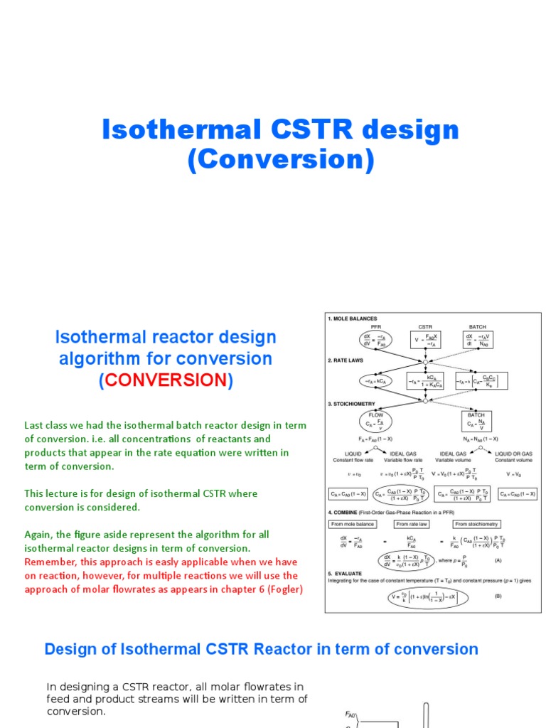 Lecture 8 Isothermal CSTR Design (Conversion) | PDF | Chemical Reactor ...