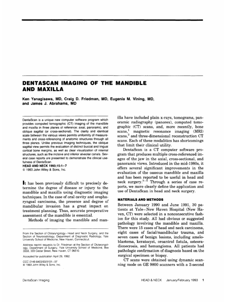 Dentascan Imaging of The Mandible and Maxilla | PDF | Ct Scan | Medical ...