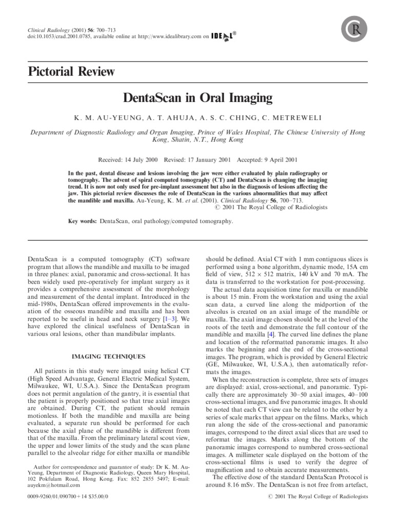 Pictorial Review Dentascan in Oral Imaging | PDF | Ct Scan | Clinical ...