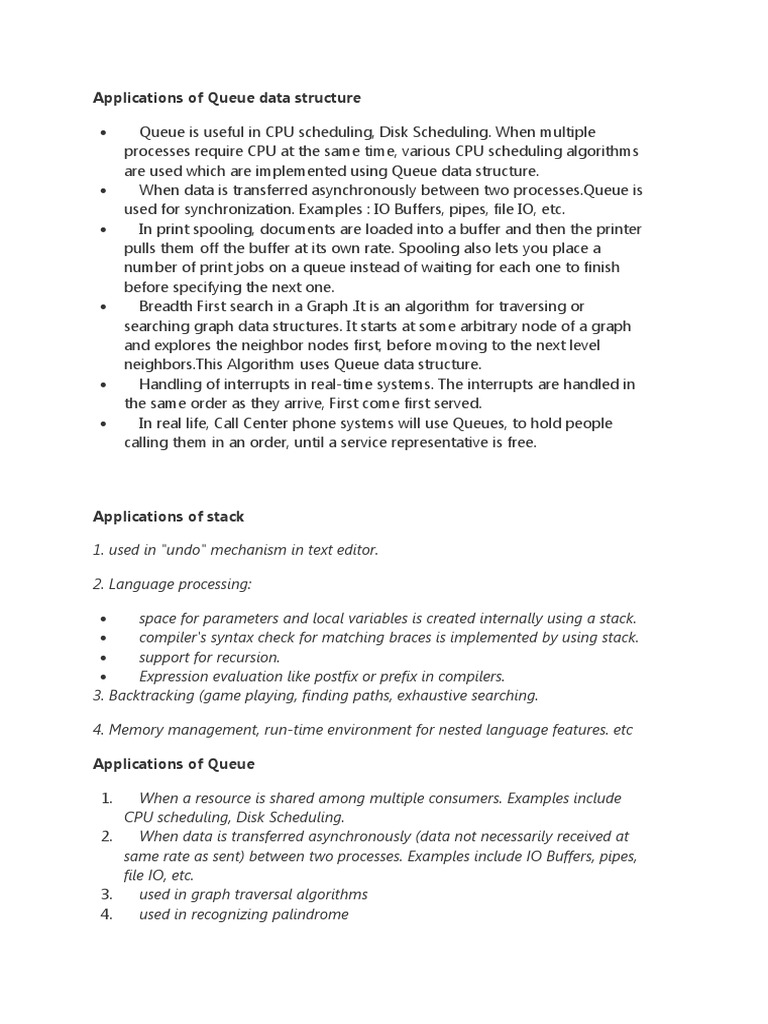 Applications Of Queue Data Structure Pdf