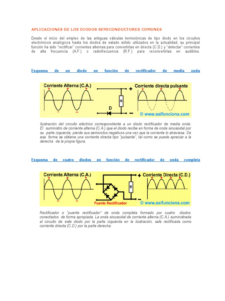 Aplicaciones de Los Diodos Semiconductores Comunes | Descargar gratis PDF | Rectificador | Diodo