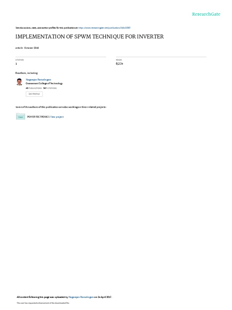Implementation of SPWM Technique For Inverter: October 2016 | PDF | Power Inverter | Phase (Waves)
