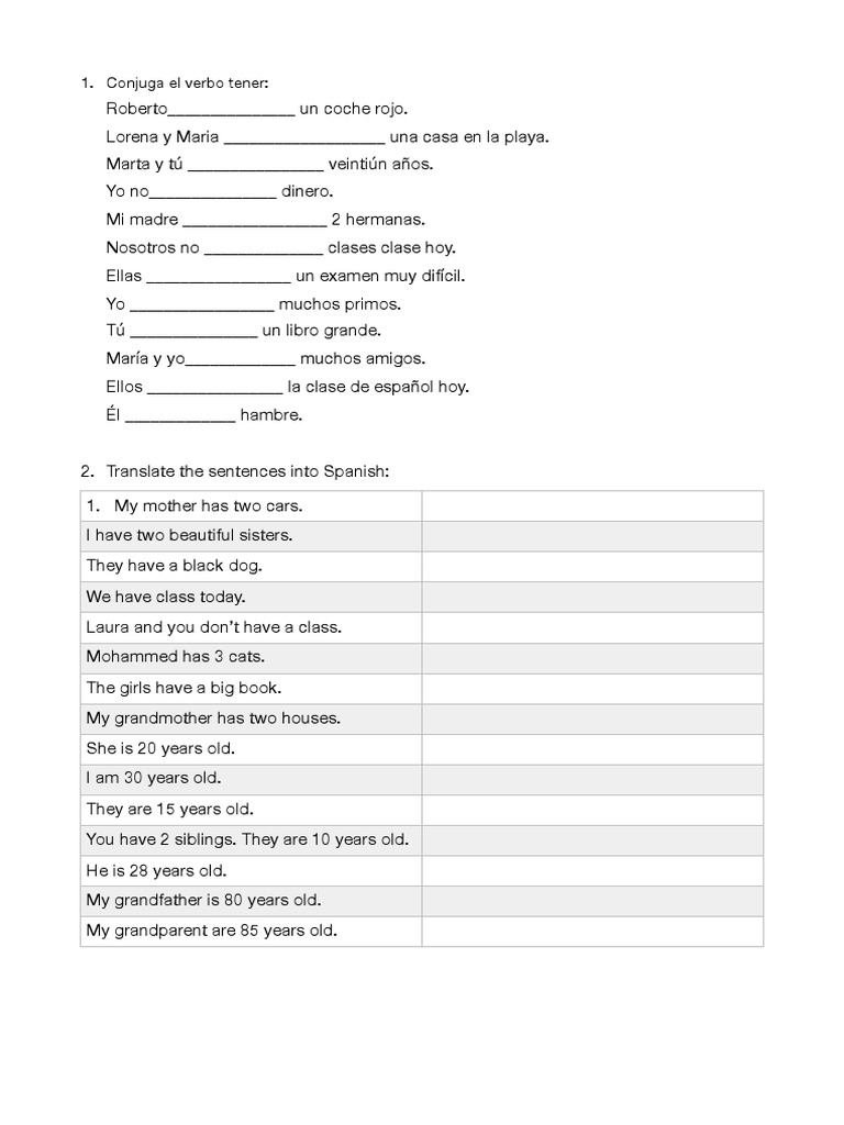 Repaso Verbo Tener - L1 | PDF