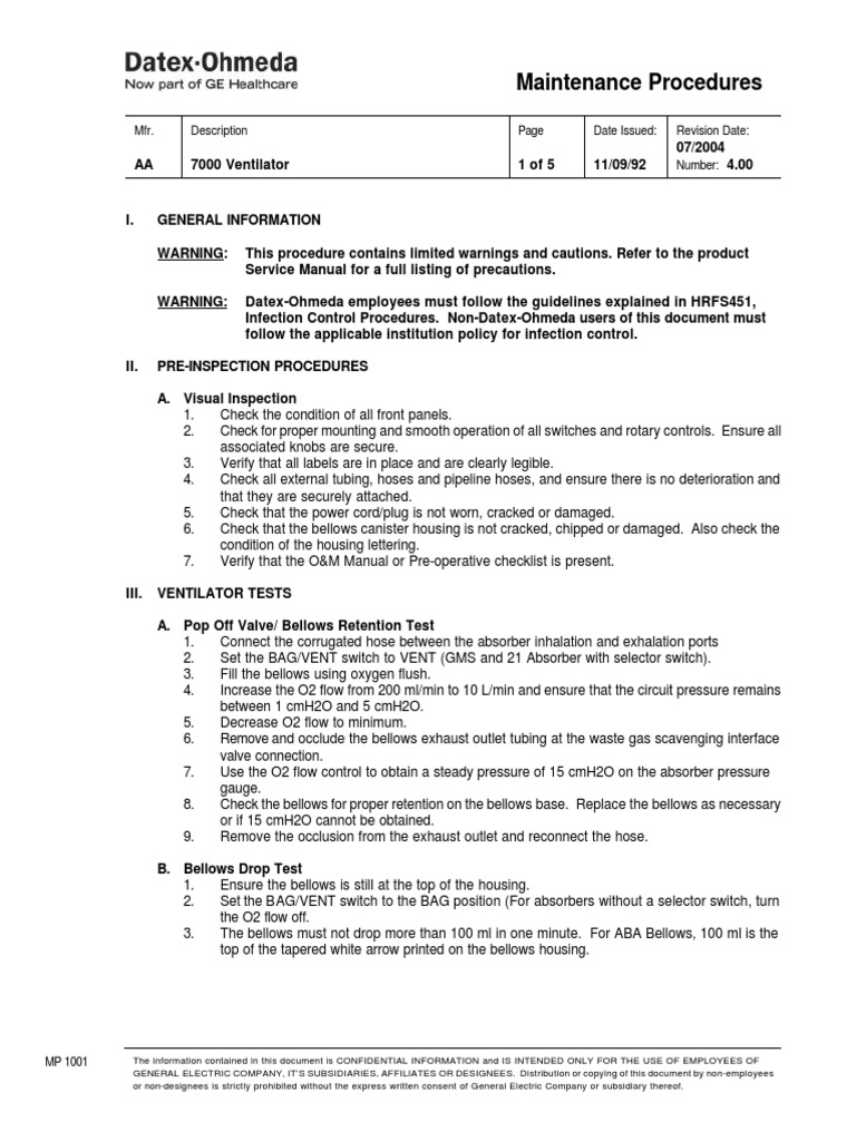 7000 Ventilator Maintenance Guide | PDF | Fuse (Electrical ...